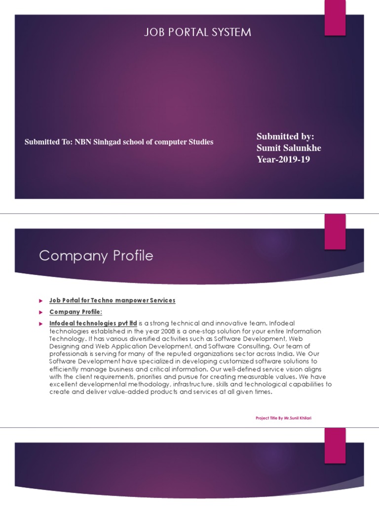 Job Portal System: Submitted By: Sumit Salunkhe Year-2019-19 | PDF ...