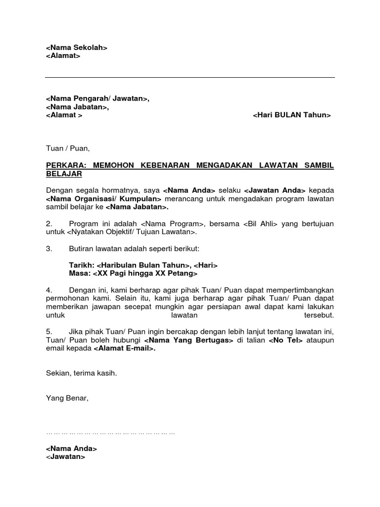 Surat Rasmi Memohon Kebenaran | PDF