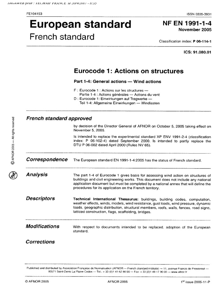 EC1 en 1991 1 4 Wind Actions PDF | PDF
