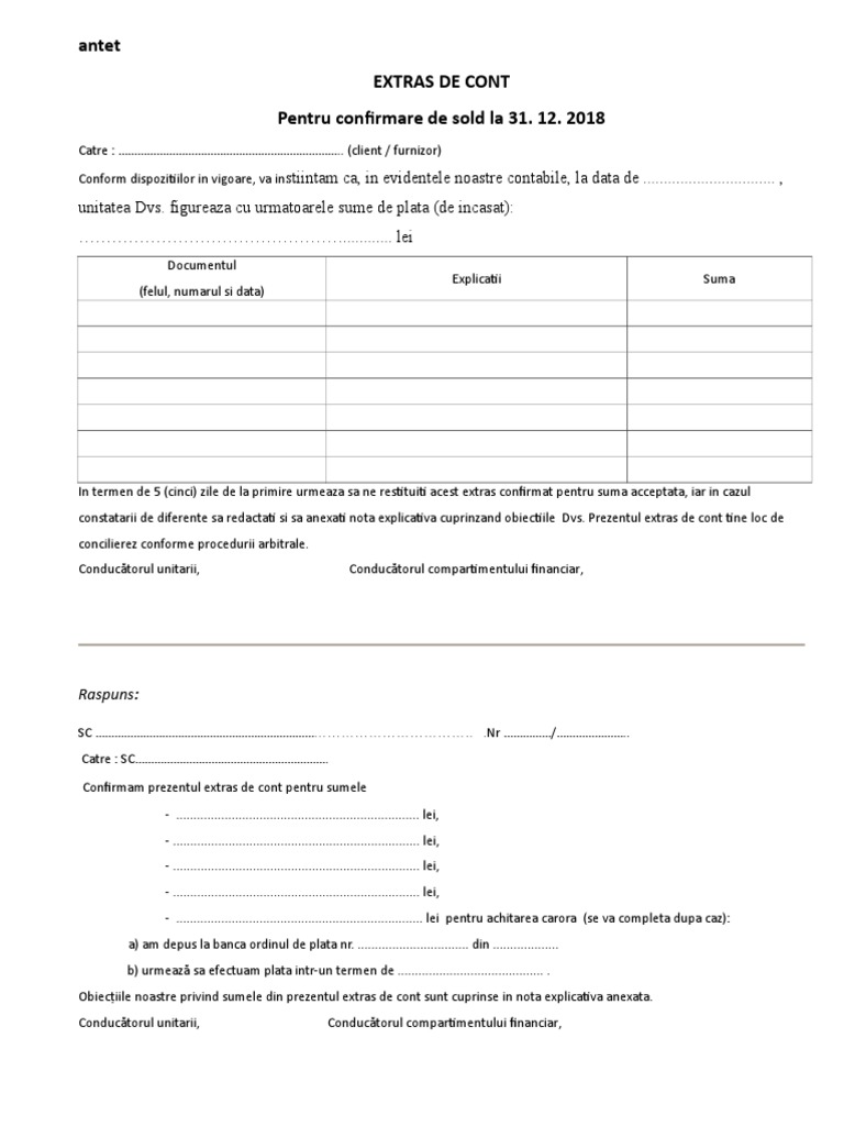 Extras de Cont de Confirmare de Sold | PDF