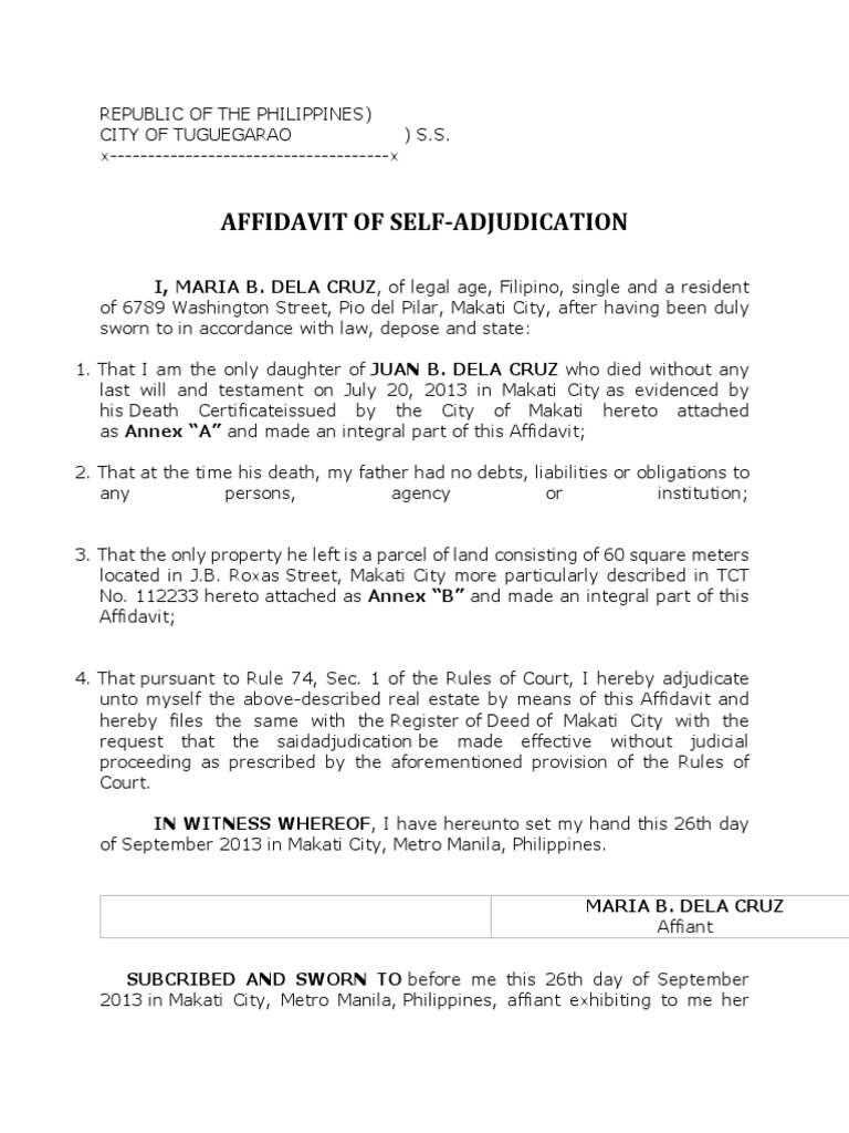 AFFIDAVIT of Self Adjudication | PDF