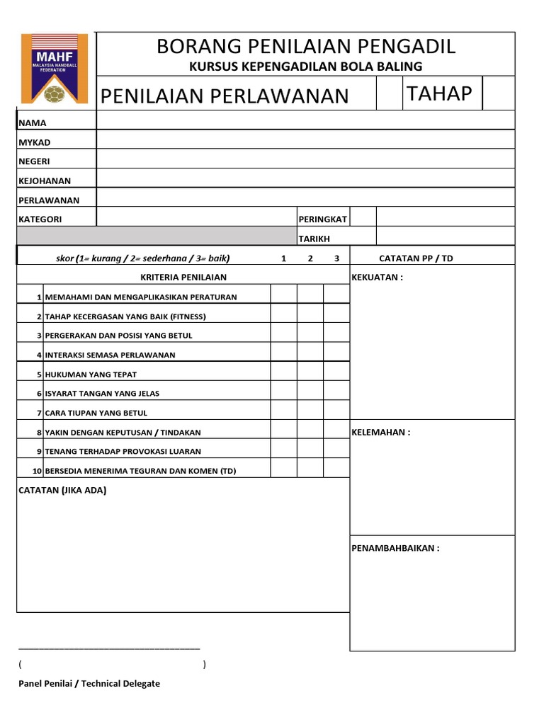 Borang Penilaian Pengadil | PDF