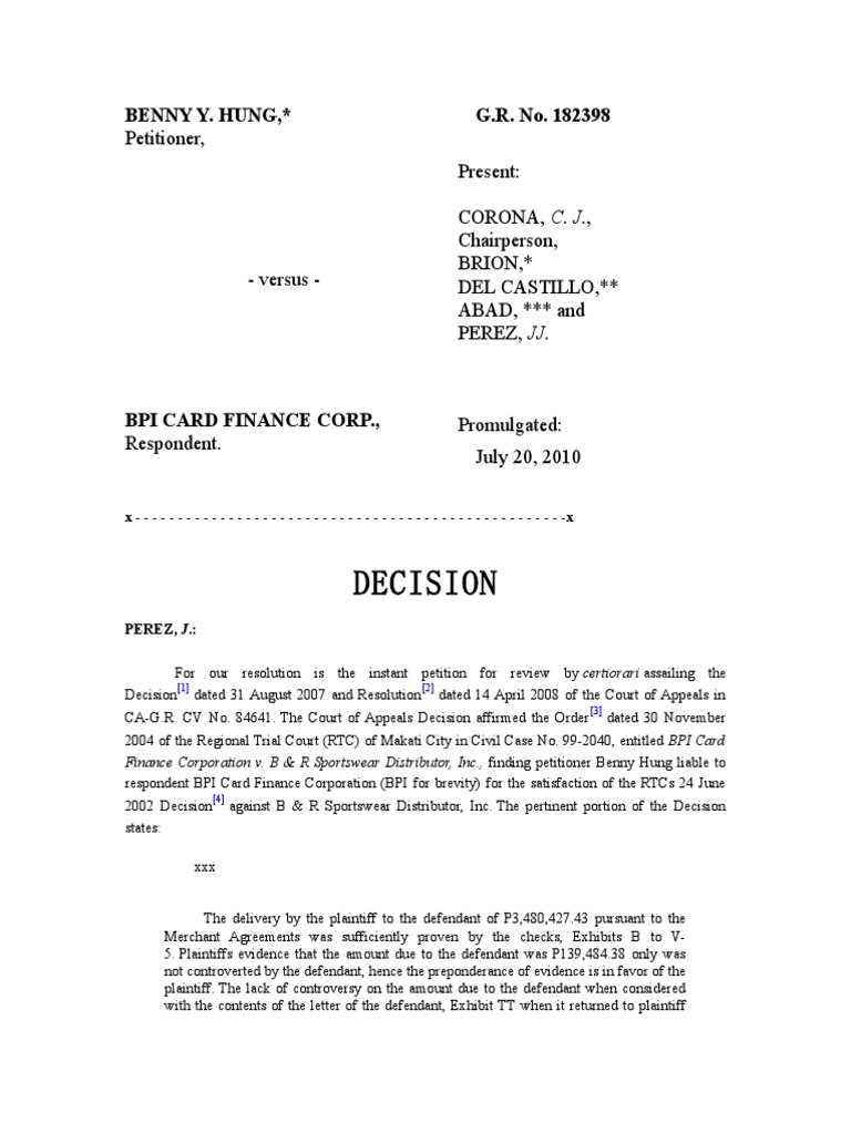 Benny Hung vs. BPI Finance | PDF | Lawsuit | Interest