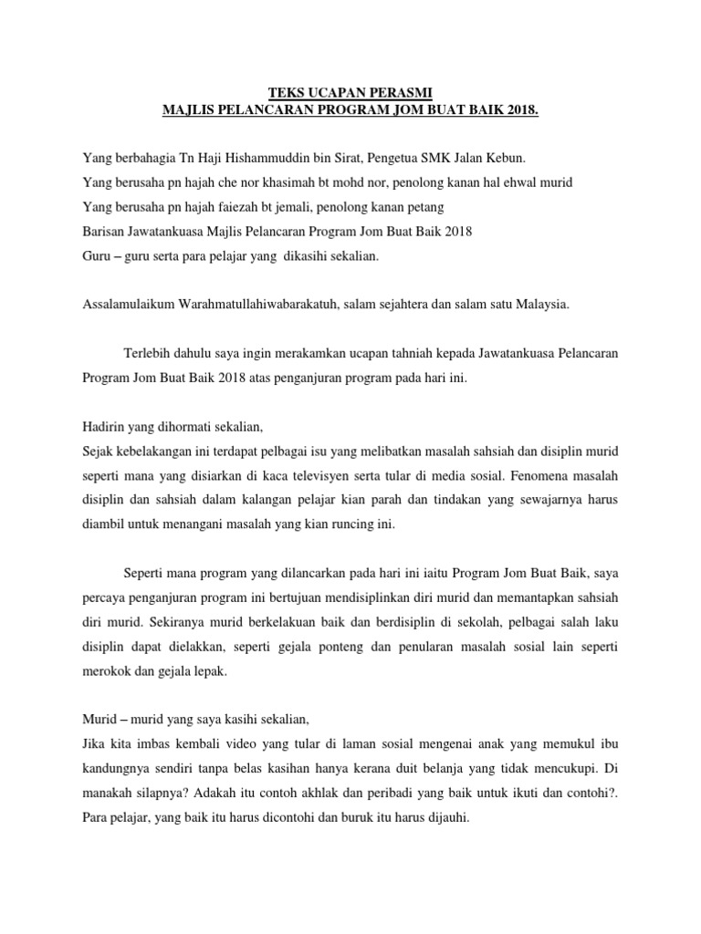 Teks Ucapan Perasmi Program Jom Buat Baik | PDF | Gaya Hidup