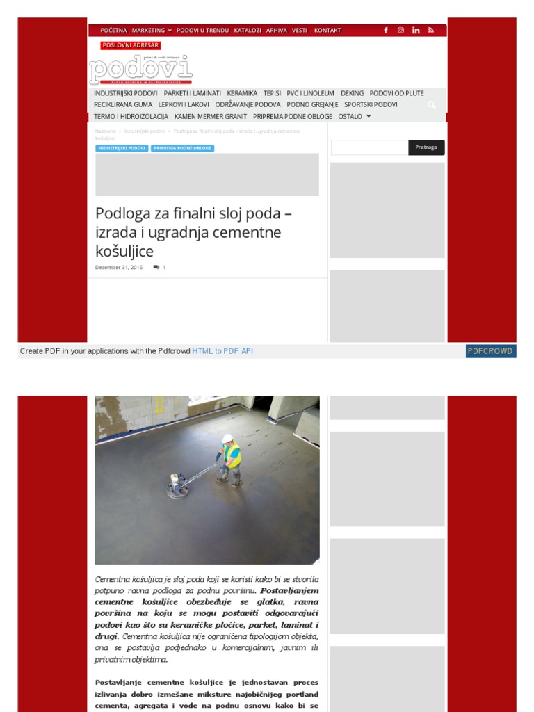WWW Podovi Org Podloga Za Finalni Sloj Poda Izrada I Ugradnj PDF | PDF