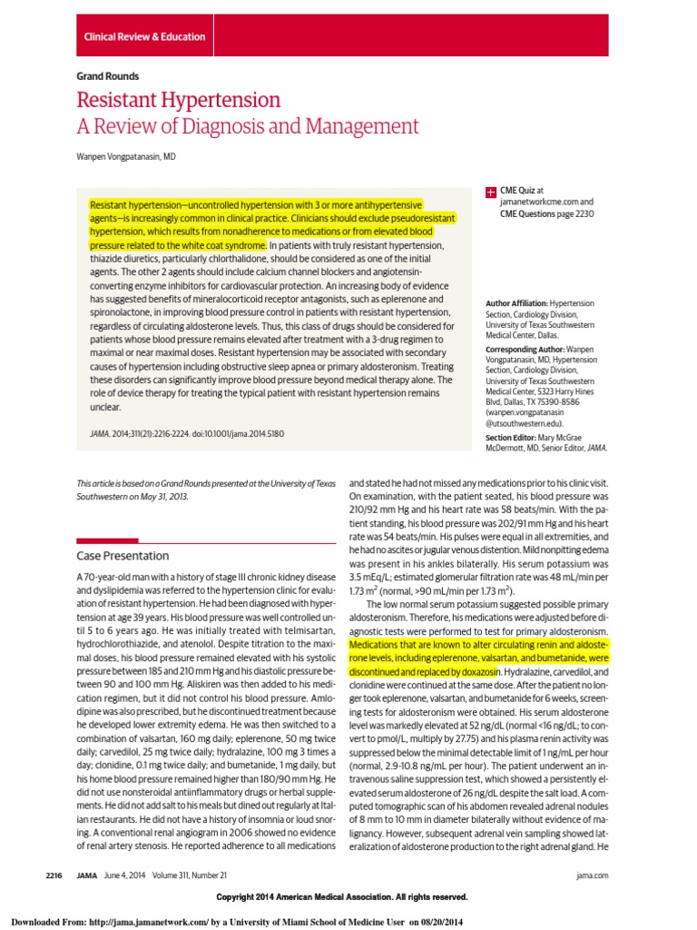 Resistant Hypertension A Review of Diagnosis and Management: Grand ...