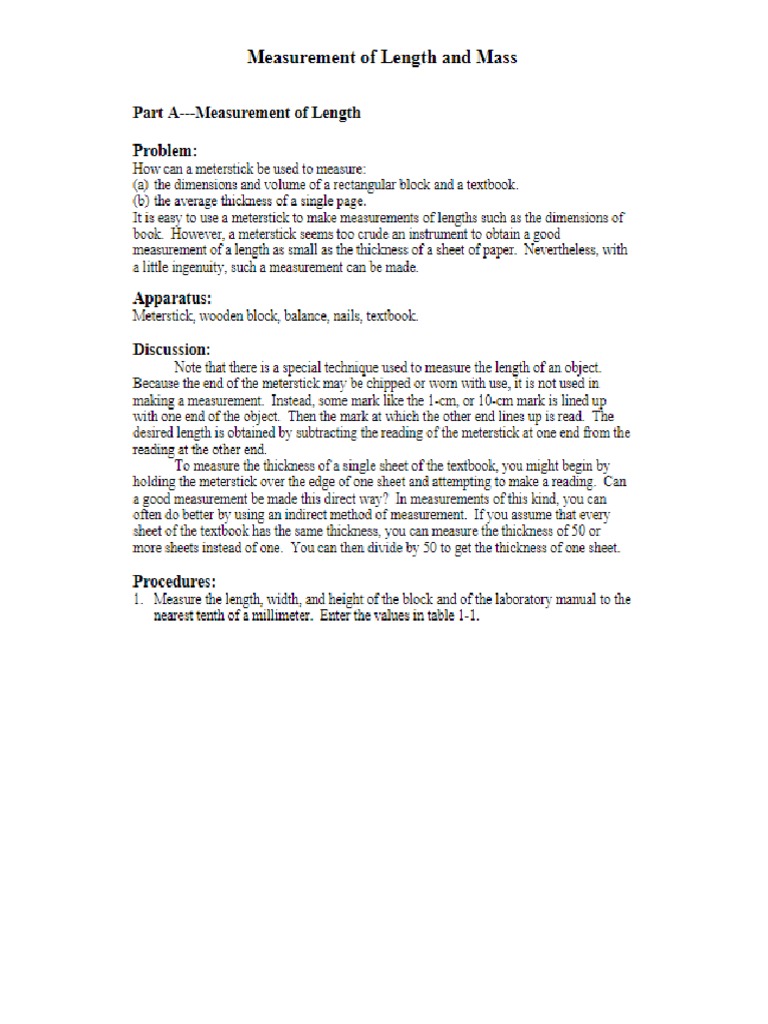 Experiment 2 - Measurement of Length and Mass | PDF