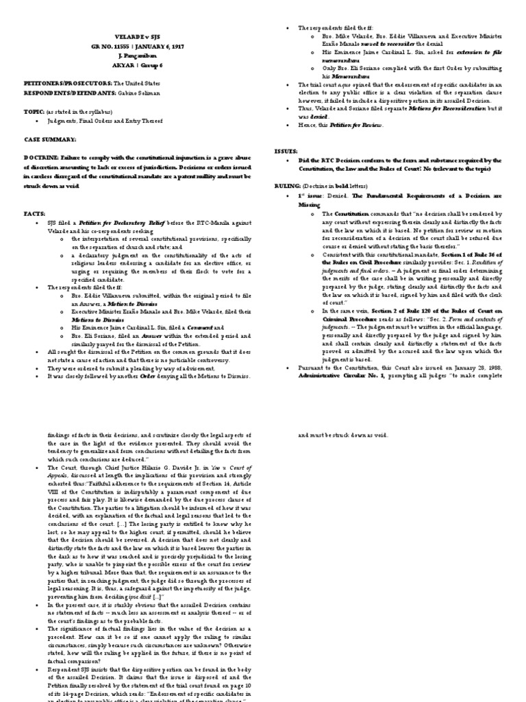Velarde V SJS (Group6) | PDF | Judgment (Law) | Social Institutions