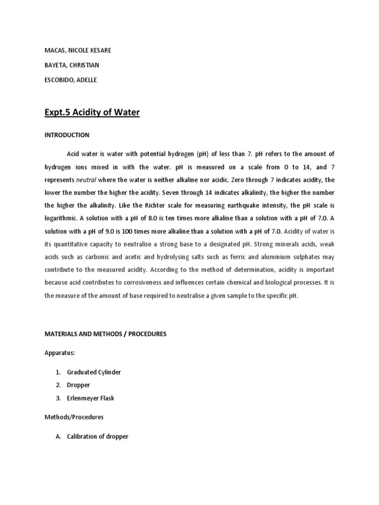 Acidity of Water | PDF | Alkalinity | Ph