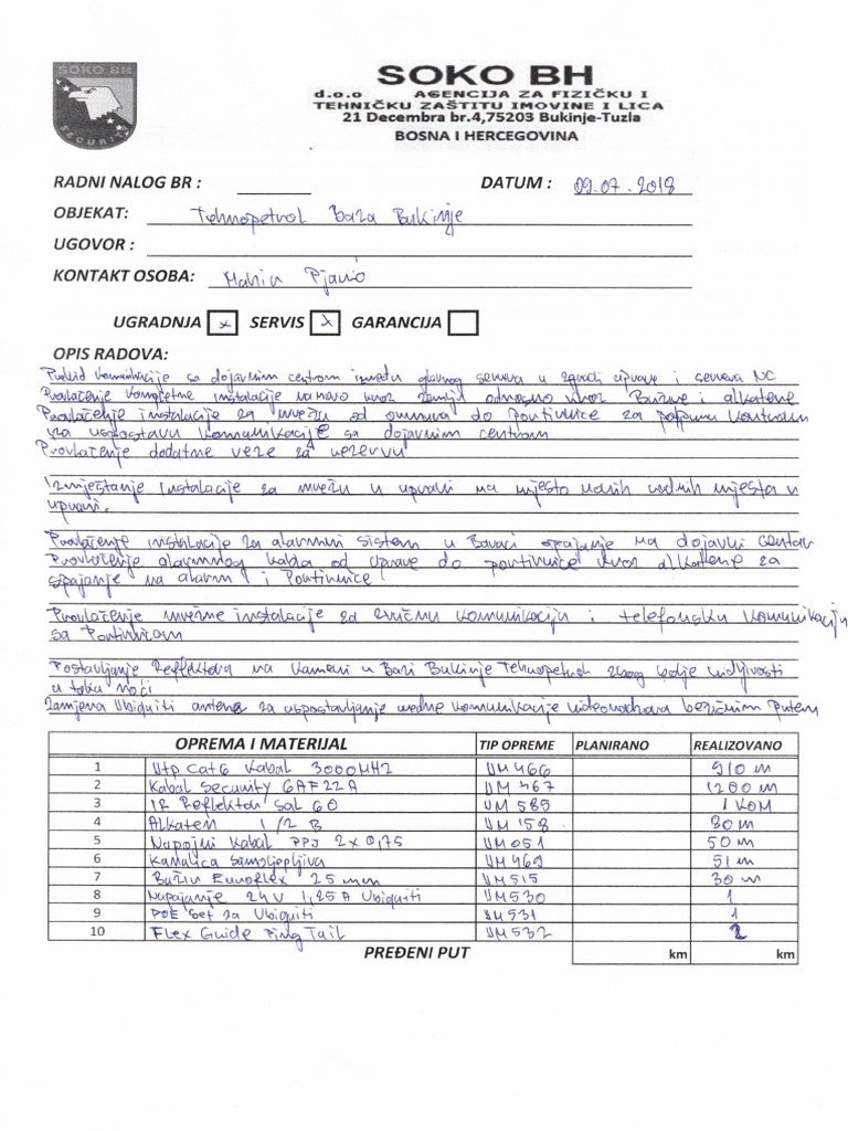 Radni Nalog Tehnopetrol Baza Bukinje | PDF