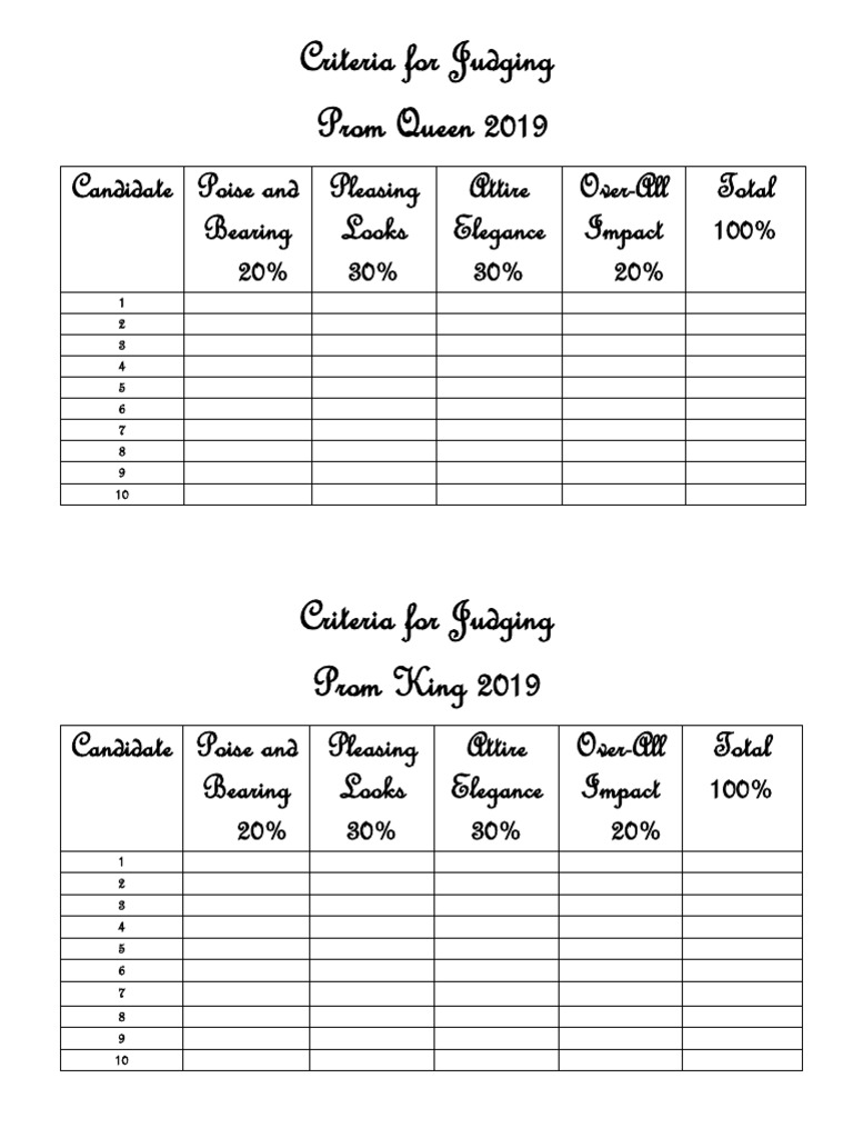 Pageant Judging Form
