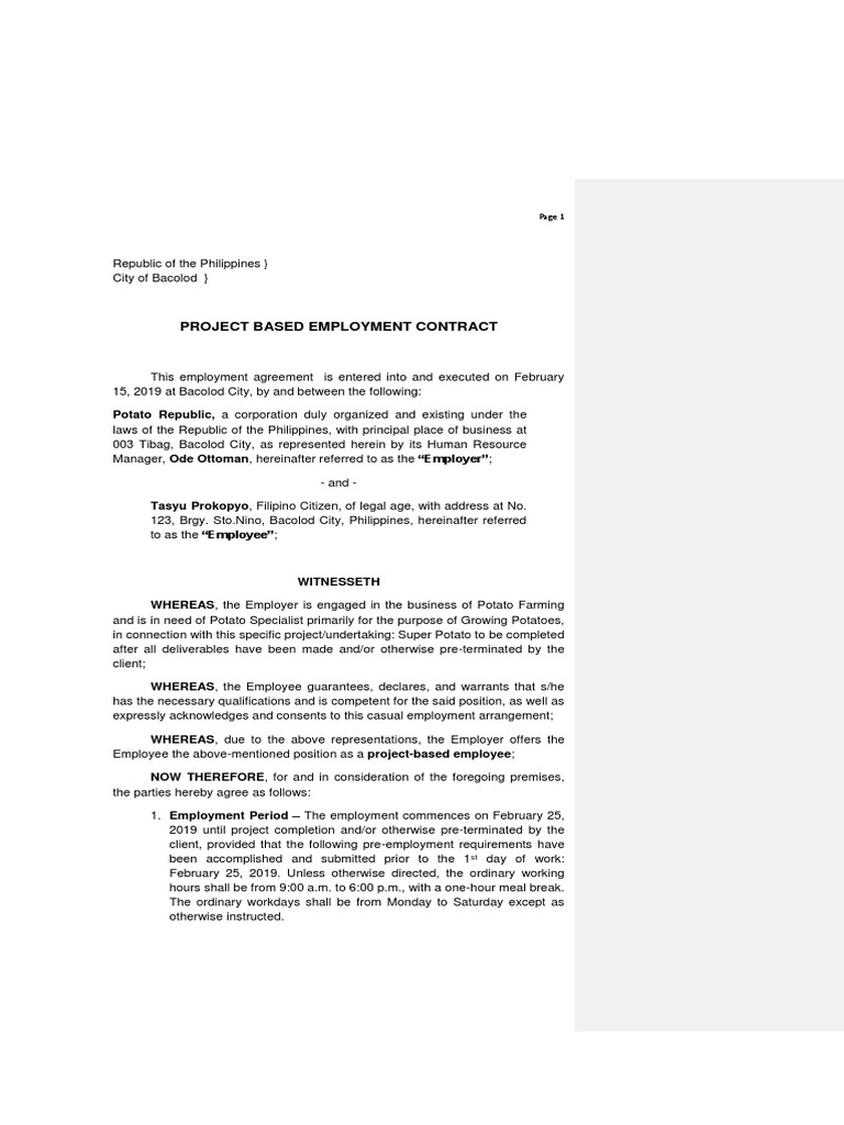 Project-Based Employment Contract | PDF | Employment | Taxes