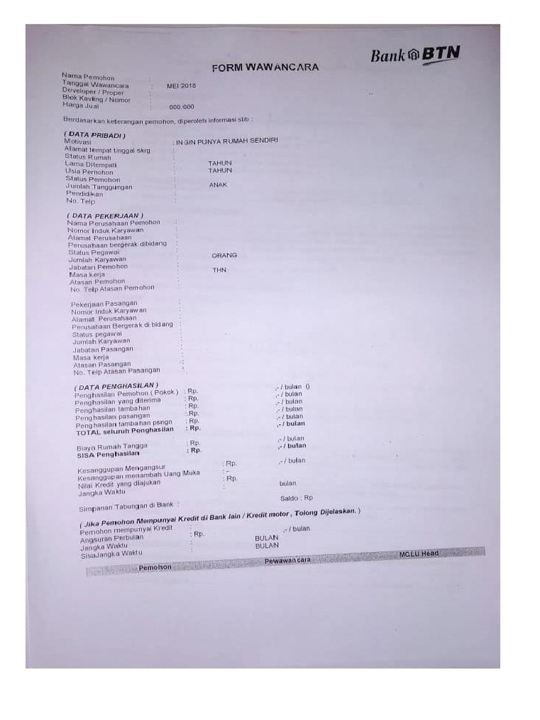 Form Wawancara BTN | PDF