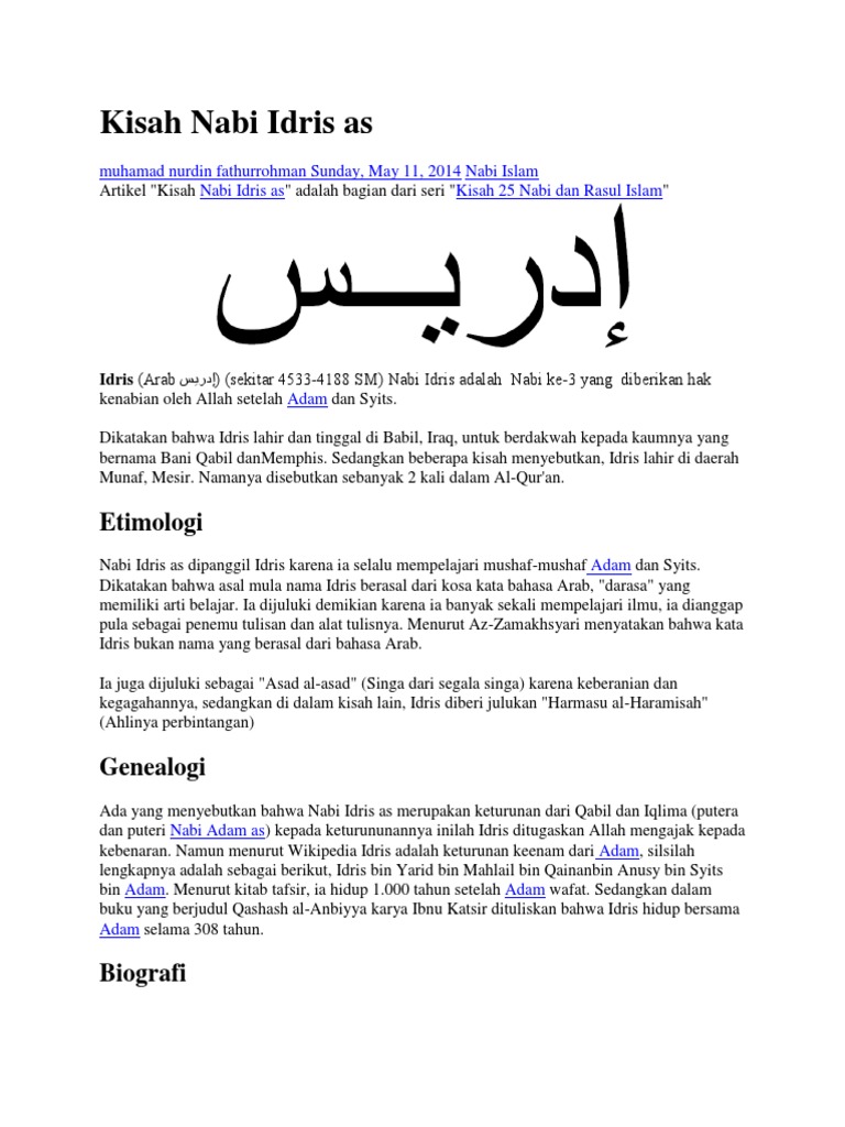 Kisah Nabi Idris As | PDF | Sejarah