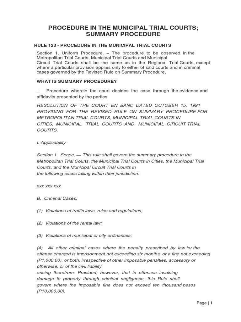 Procedure in The Municipal Trial Courts | PDF | Complaint | Arraignment