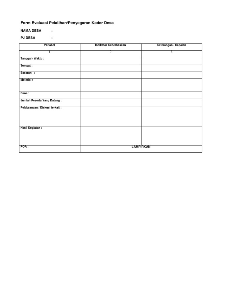 FORM EVALUASI PELATIHAN ATAU PENYEGARAN KADER Fix | PDF