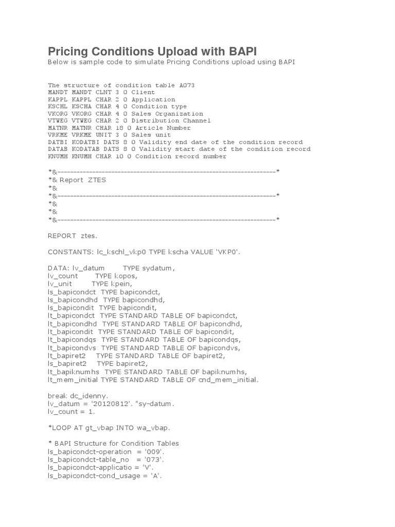 Bapi Pricing Upload Program Pdf Computer Programming Areas Of Computer Science 3078