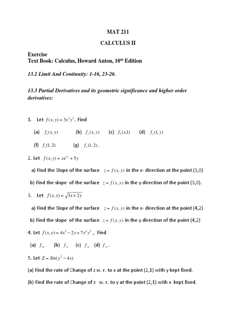 Calculus 2 Exercises | PDF | Derivative | Physics