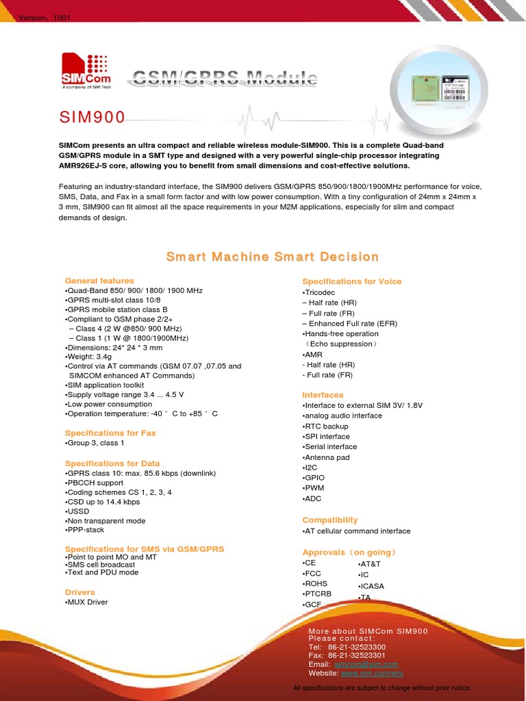 Sim900 Spec | PDF | General Packet Radio Service | Gsm