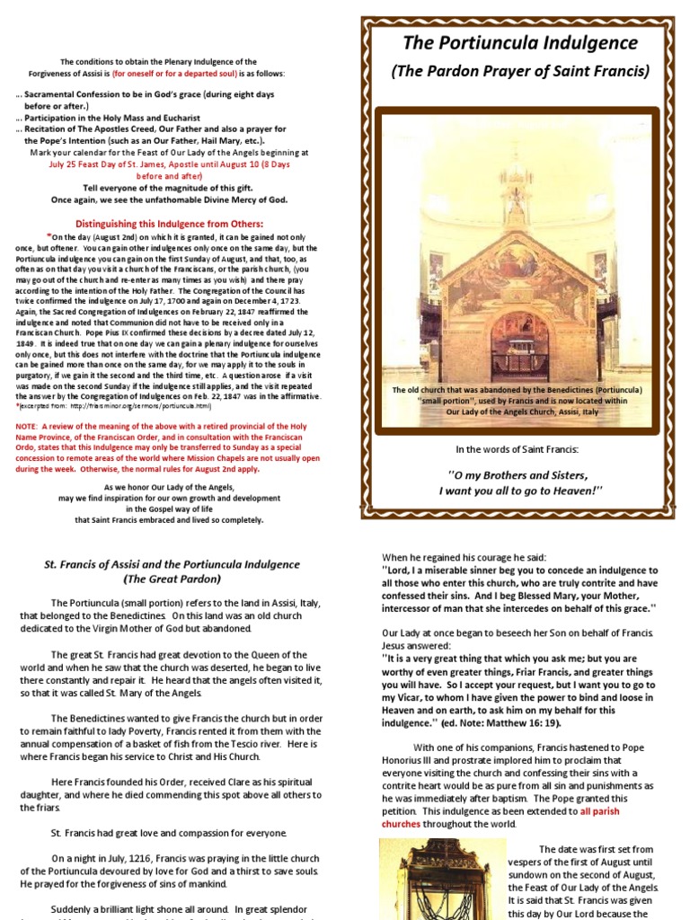 Portiuncula Indulgence Pamphlet | PDF | Indulgence | Francis Of Assisi