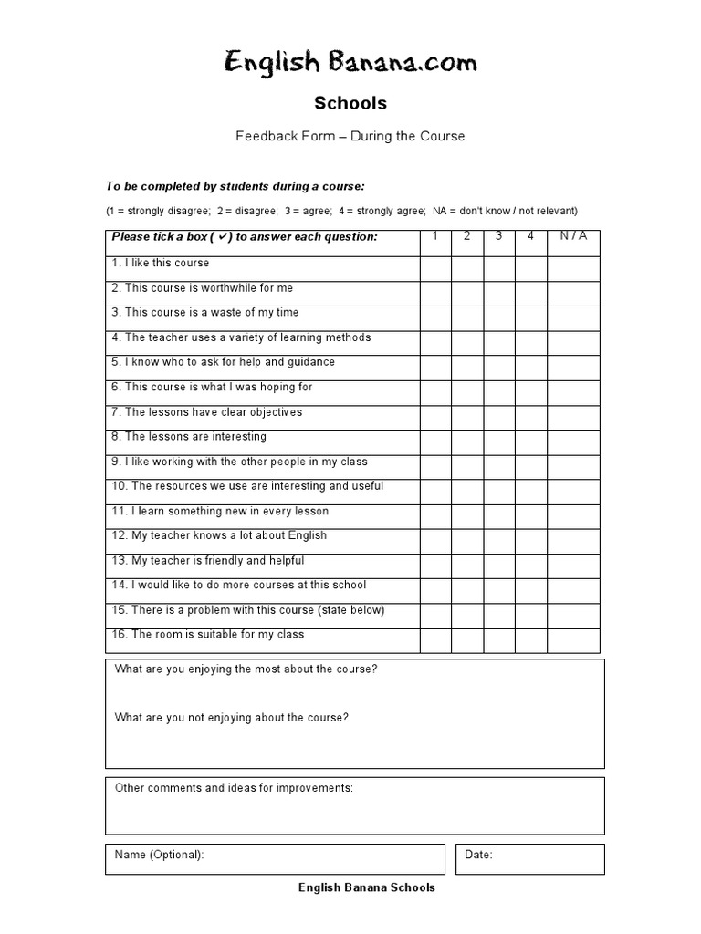 Feedback Form During Course | PDF | Career & Growth
