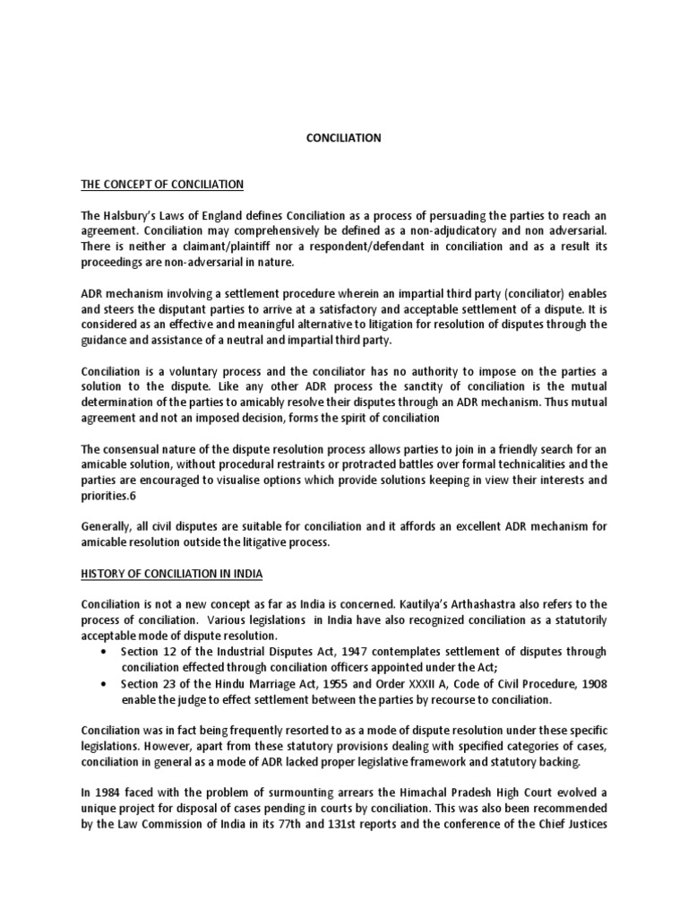Conciliation Notes | Alternative Dispute Resolution | Mediation | Free ...