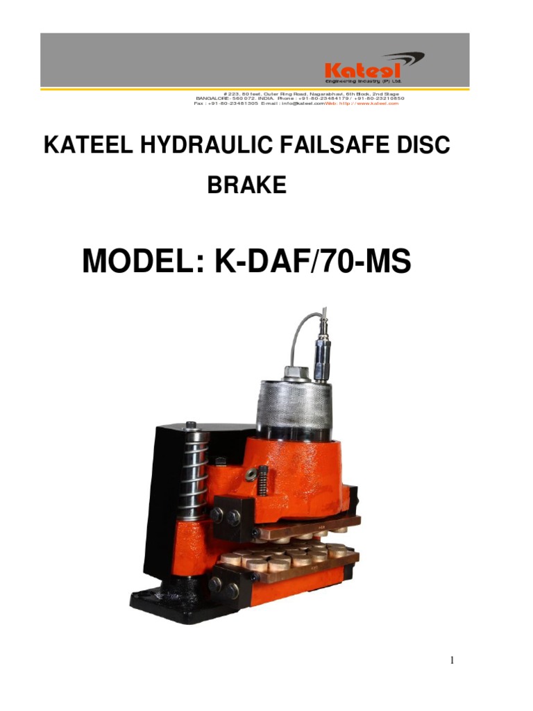 Kateel Hydraulic Failsafe Brake Manual | PDF | Brake | Screw