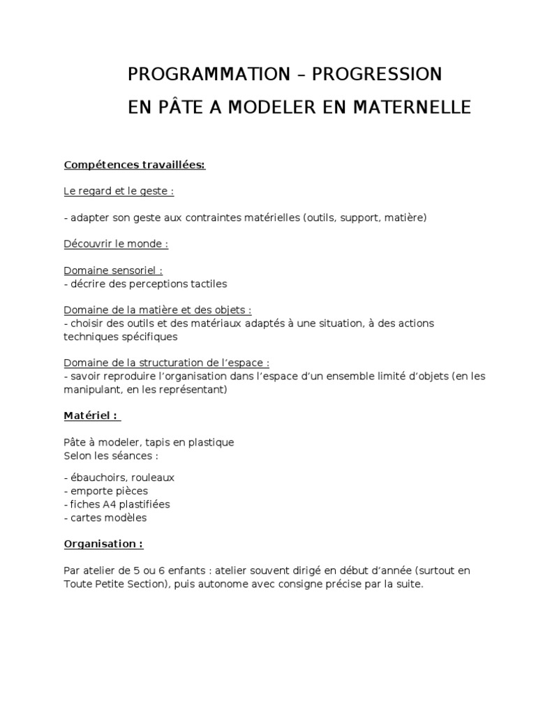 Progression Pâte à Modeler Maternelle | PDF | La nature