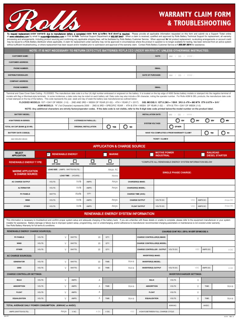 Warranty Claim Form & Troubleshooting: Defective Batteries Replaced ...