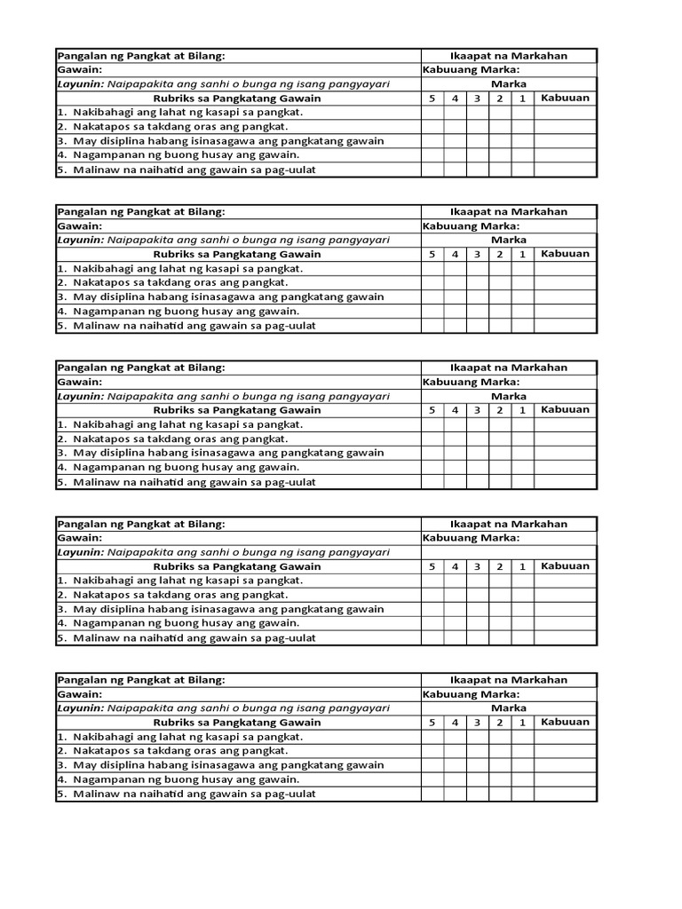 Rubriks Sa Filipino 6 | PDF