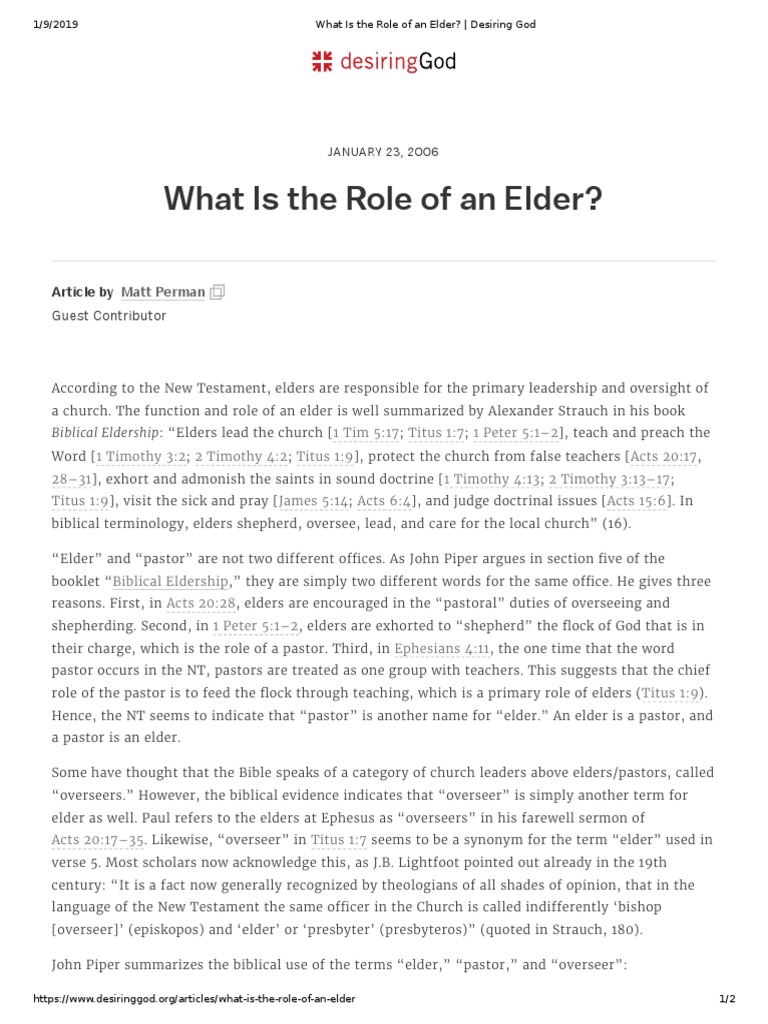 What Is The Role of An Elder - Desiring God | PDF | Elder (Christianity ...