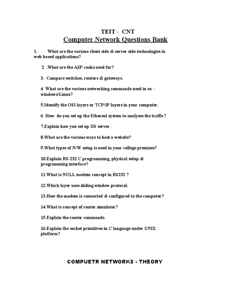 Computer Network Questions | PDF | Transmission Control Protocol ...