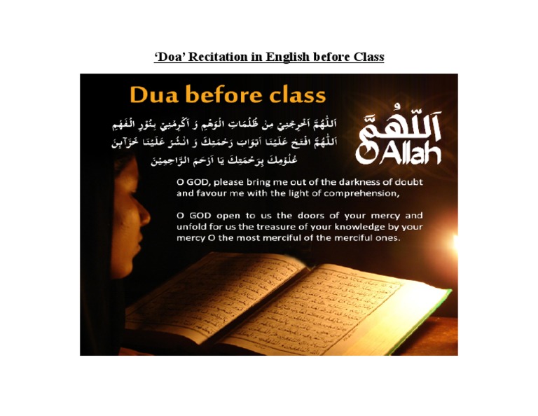 Doa' Recitation in English Before Class | PDF