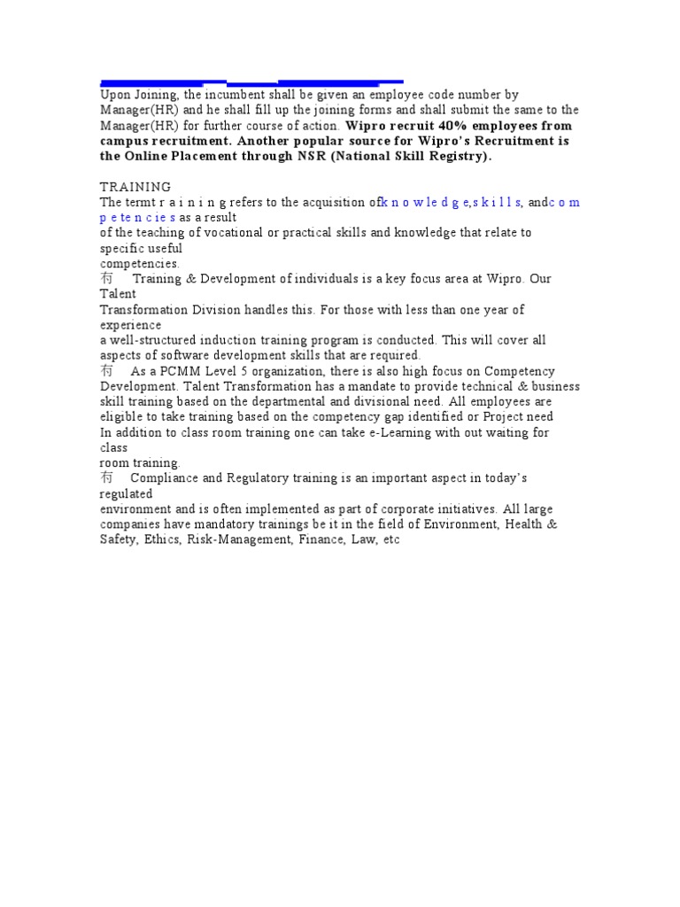 Wipro Training Model | Business Process | Leadership