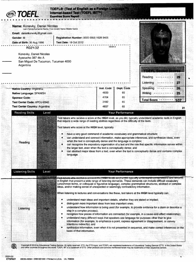 TOEFL Results | PDF