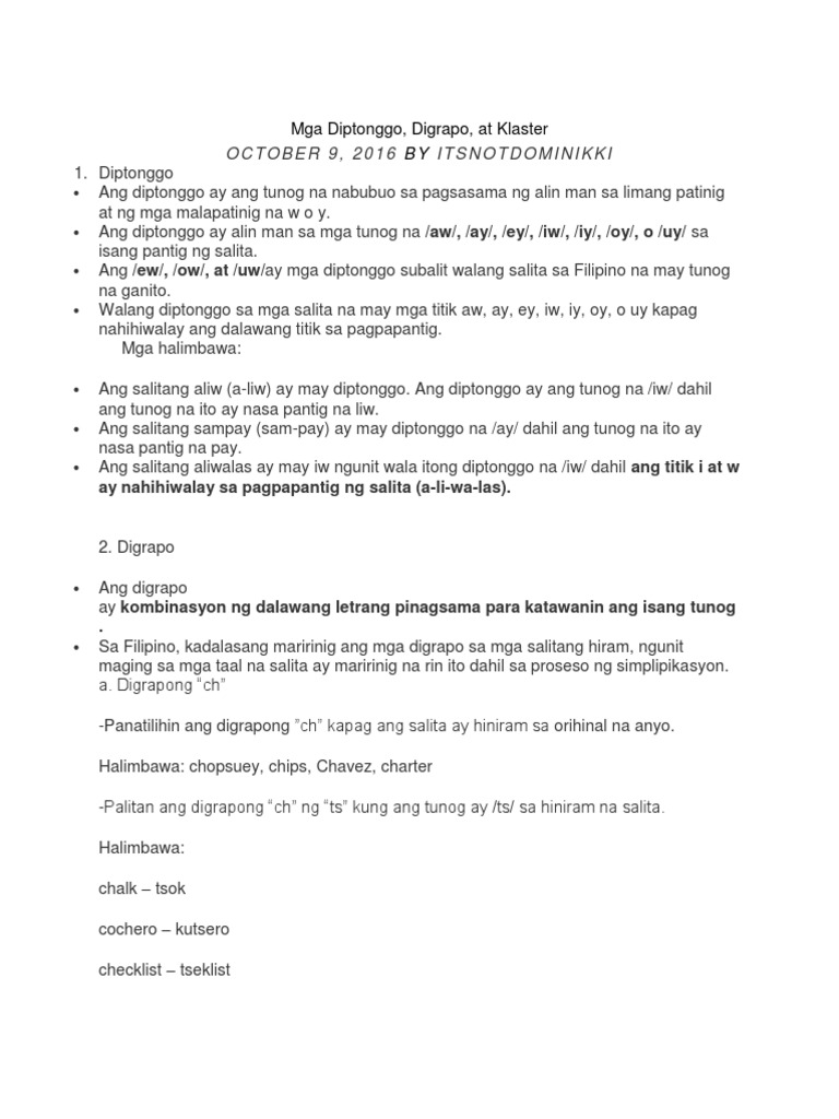 Diptonggo at Klaster