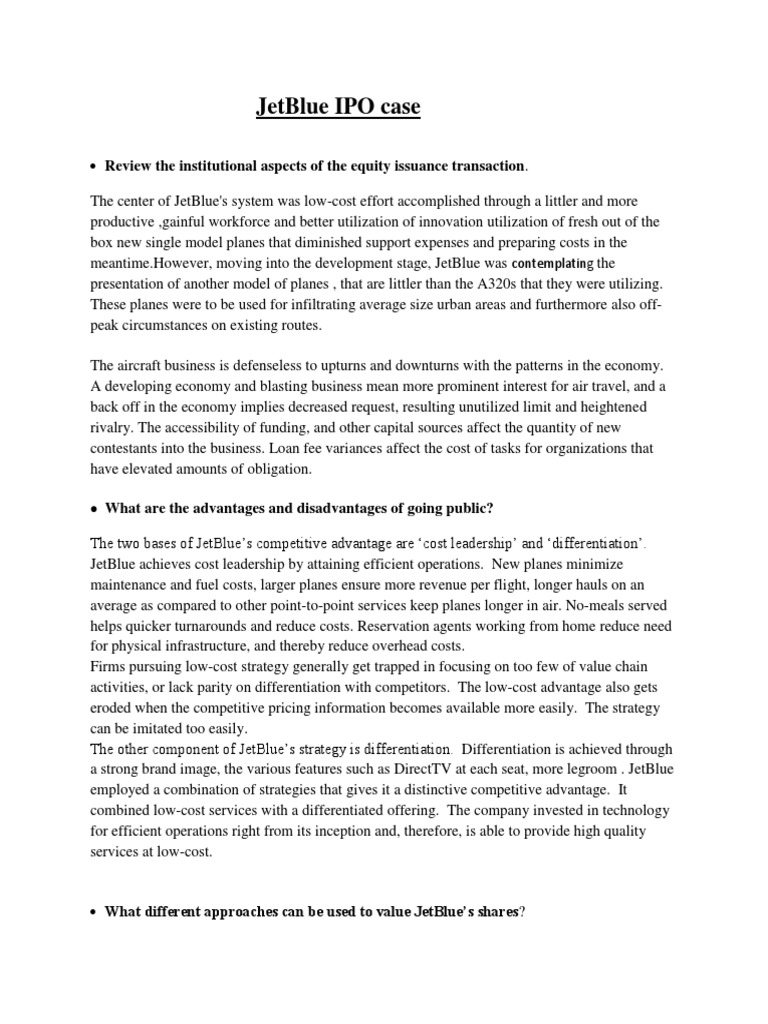 Jetblue Ipo Case: What Are The Advantages and Disadvantages of Going ...