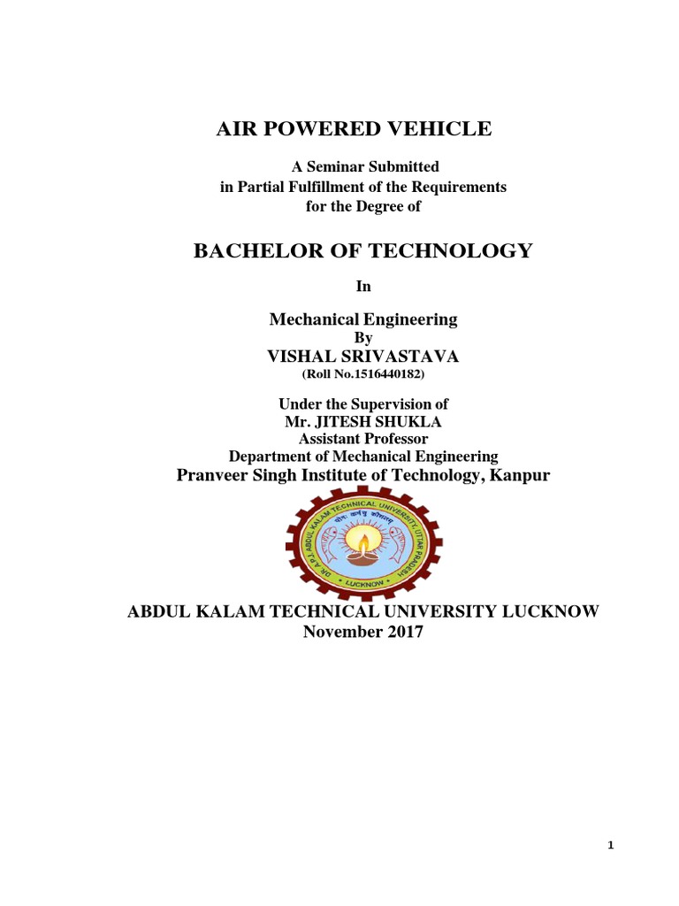 A Report On Air Powered Vehicle | PDF | Internal Combustion Engine | Car