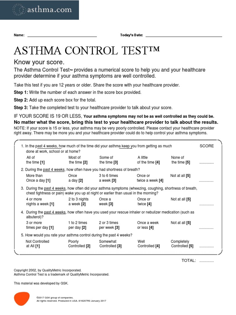 Asthma Control Test™: Know Your Score | PDF | Asthma | Respiratory Diseases