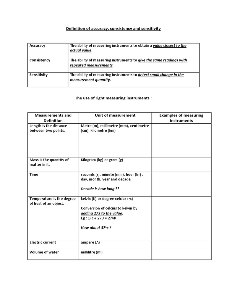 Definition of Accuracy, Consistency and Sensitivity | PDF | Celsius | Measurement
