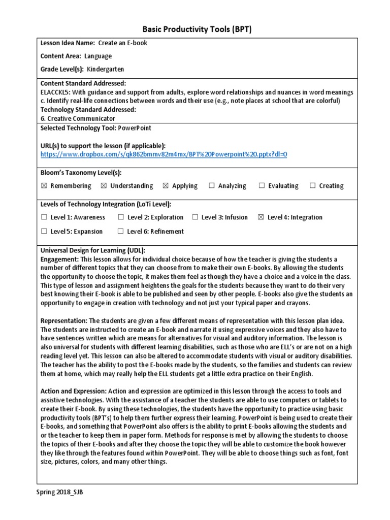 BPT Lesson Plan Idea PDF | PDF | Lesson Plan | Teachers