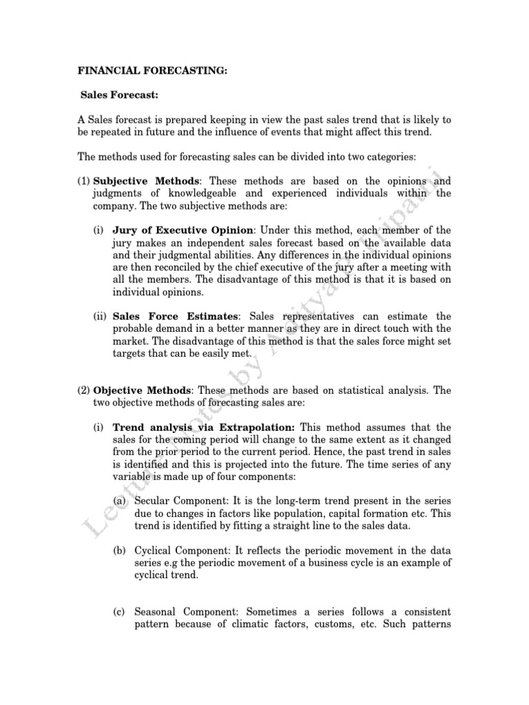 Lecture Notes On Financial Forecasting Download Free Pdf