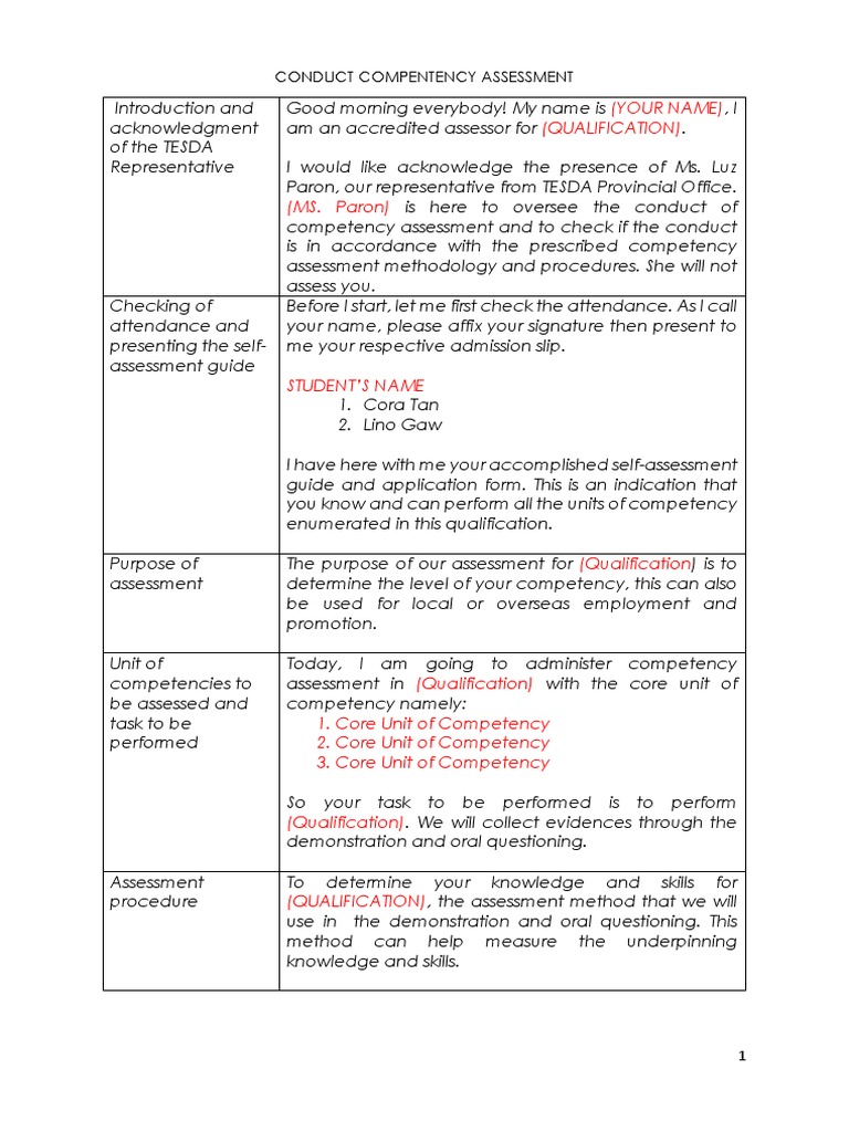 CCA Sample Script For TMC 1 | PDF | Competence (Human Resources) | Question