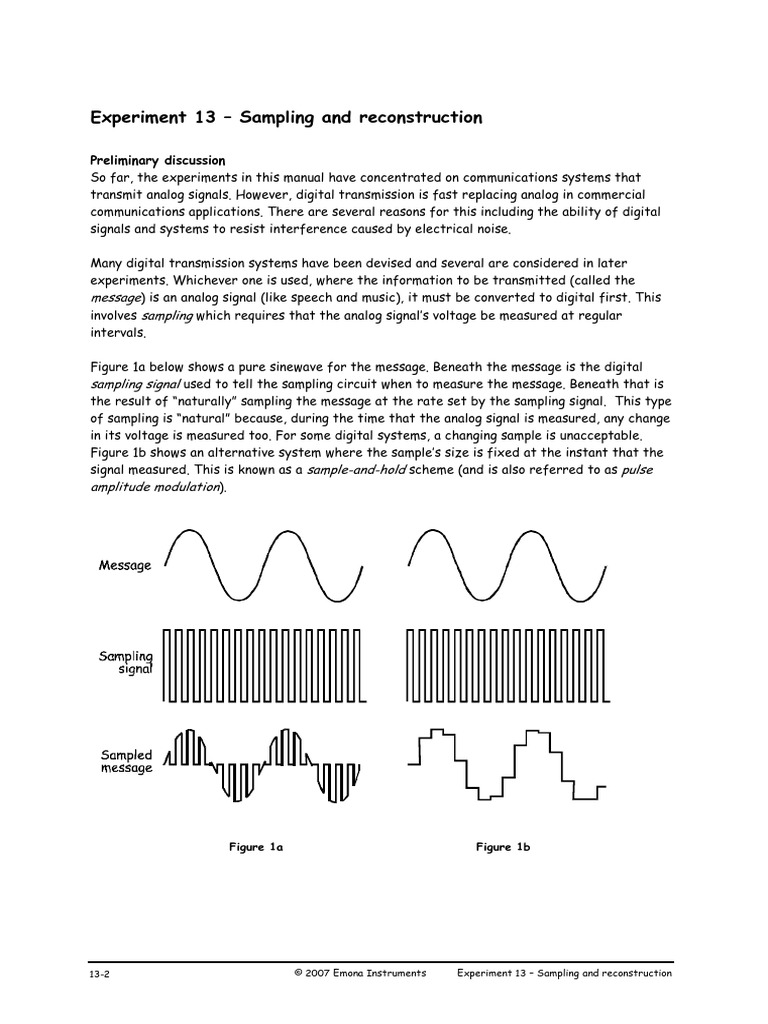 Experiment 13 - Sampling and Reconstruction: Figure 1a Figure 1b | PDF | Sampling (Signal ...