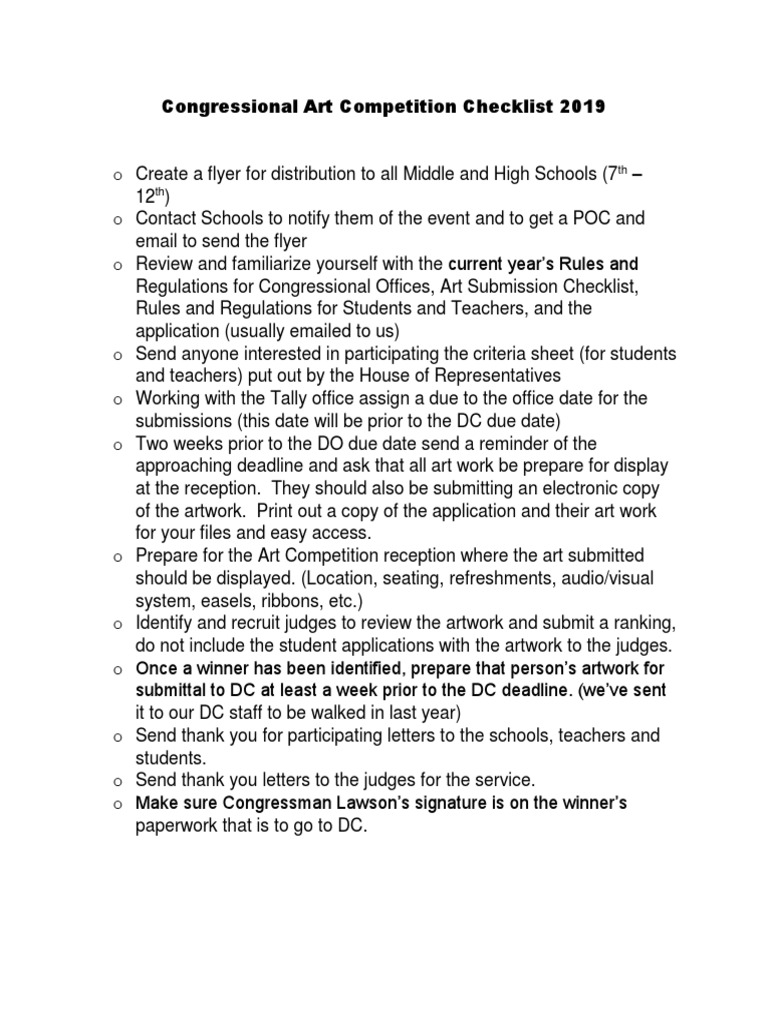 Congressional Art Competition Checklist 2019 | PDF