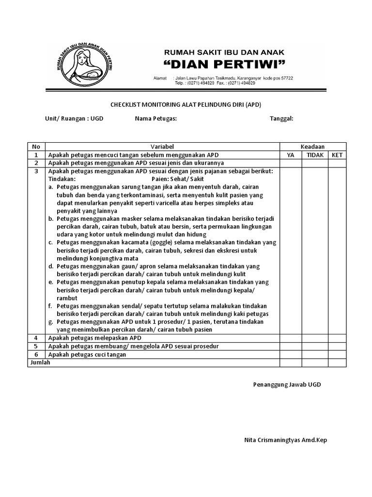 Checklist Monitoring Alat Pelindung Diri | PDF
