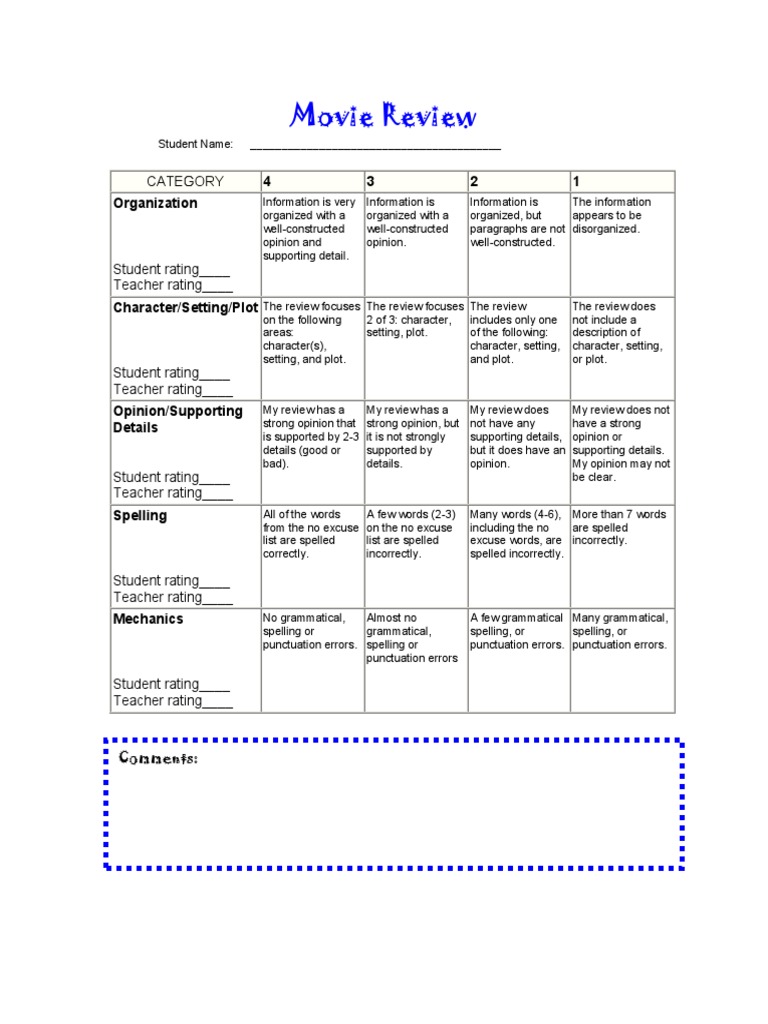 Movie Rubric | PDF | Linguistics | Cognition