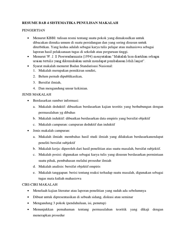Resume Bab 4 Sistematika Penulisan Makalah | PDF