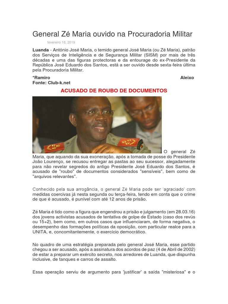 General Zé Maria | PDF | Angola | Governo