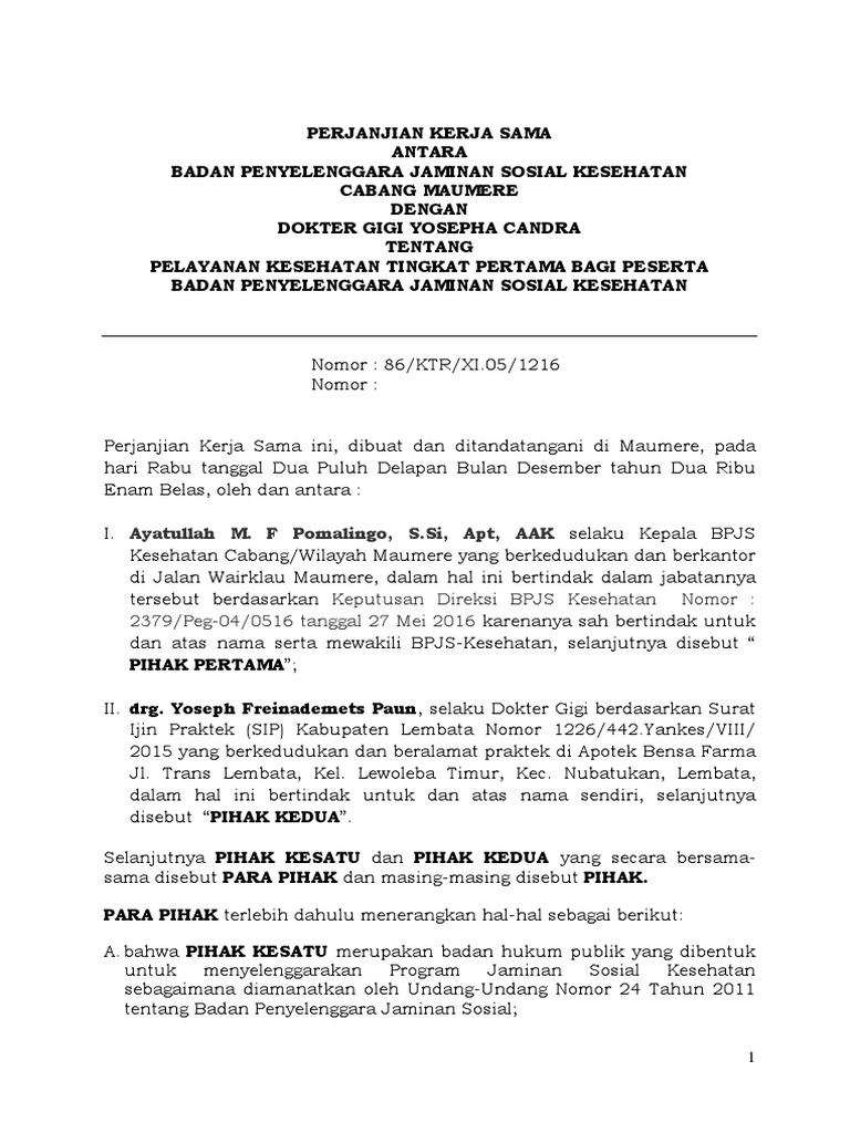 Kerjasama Bpjs Kesehatan Dan Dokter Gigi Pdf